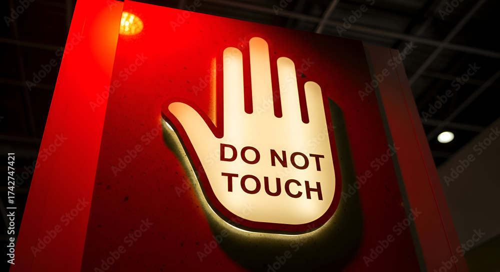 Glowing Sign With A Hand Shape And The Words, Do Not Touch, On A Red ...