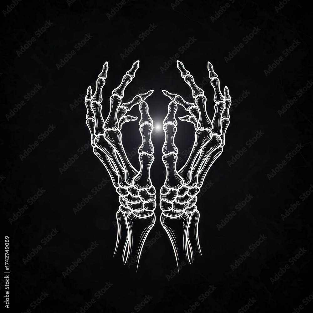 Stock-Illustration „Skeletal hands on black background, a spooky ...