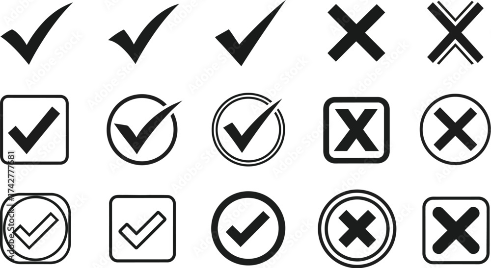 Check mark and cross mark vector icon set for design needs editable ...