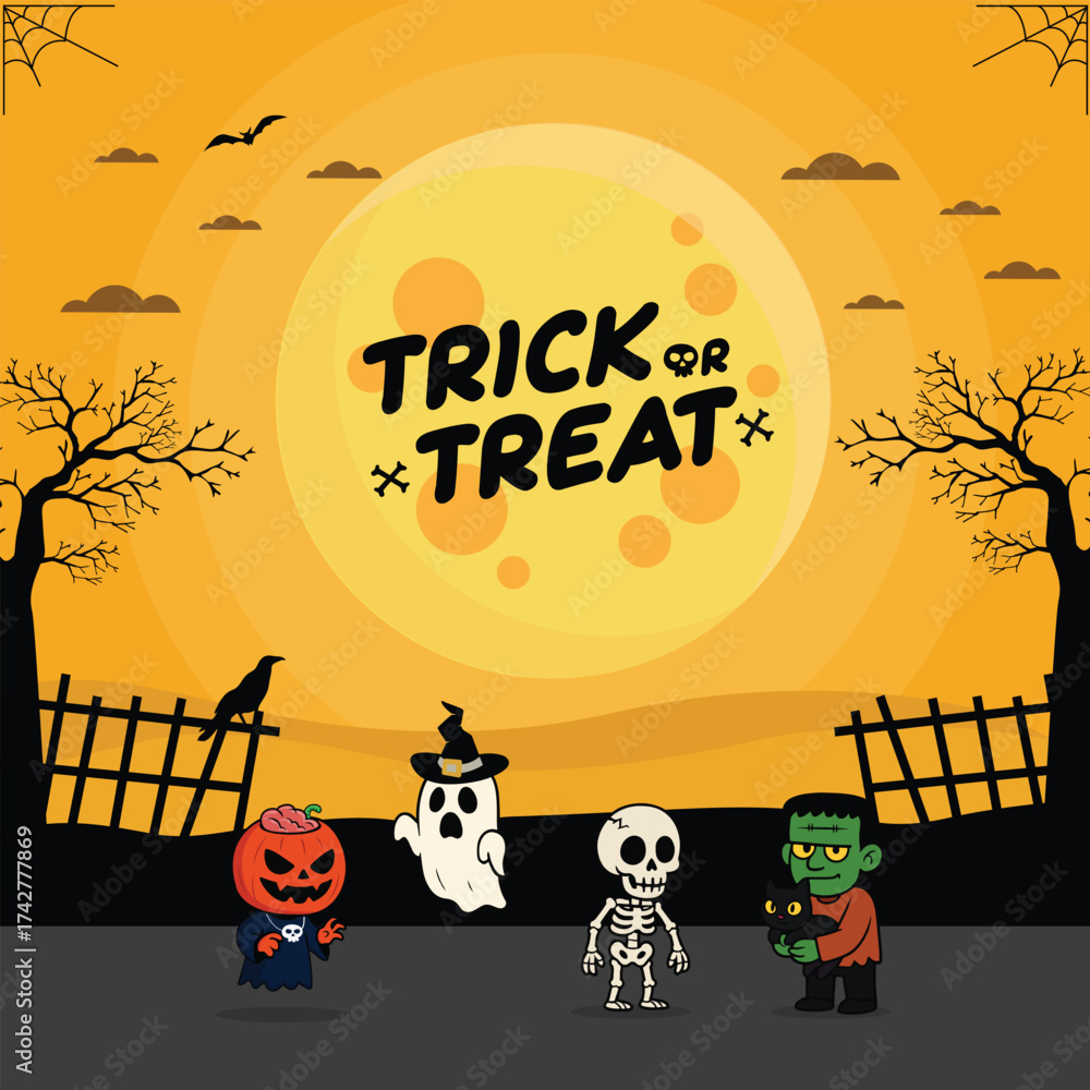 Vector de Stock Happy Halloween scary pumpkin monster and Ghost friends ...
