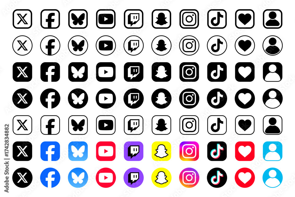 Stockvector social media icons buttons set. social network logos or ...