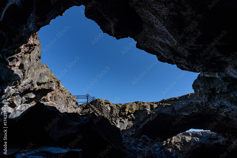 Lava tube. Indian Tunnel. Basalt Lava Flows. Caves Trail, Craters of ...