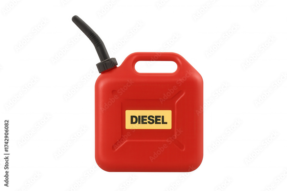 Red diesel fuel jerry can with pouring spout, carrying flammable liquid ...