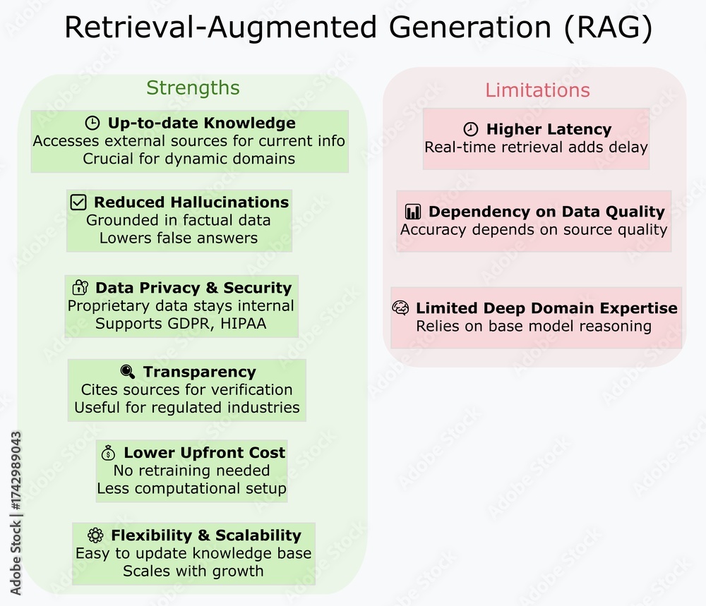 Illustration Stock Retrieval-Augmented Generation (RAG) Concept — Strengths and Limitations of ...