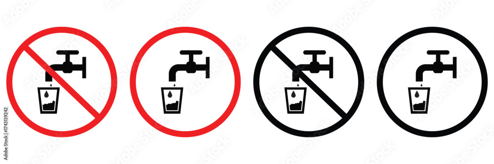 No Drinking Water Sign Vector — Unsafe Tap Water Prohibition Symbol ...