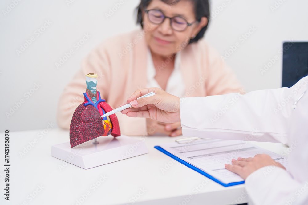 Doctor with Respiratory system. Elderly Patient consultation medical ...