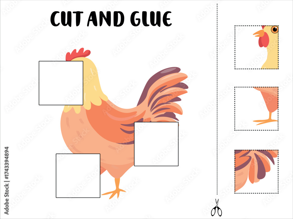 Cut and Glue Chicken Activity for Kids Stock Vector | Adobe Stock