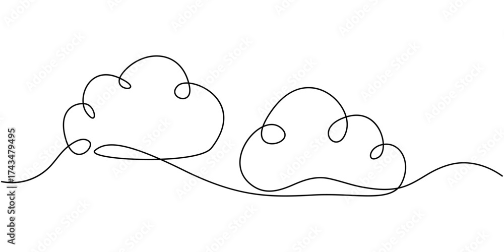 Cloud one line drawing, Cloud in the sky single line vector ...