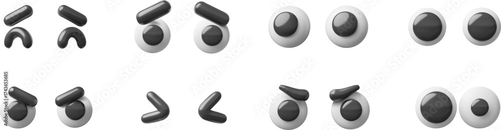 Eyes, eyelids and eyebrows emoji emoticon realistic 3D vector set, face ...
