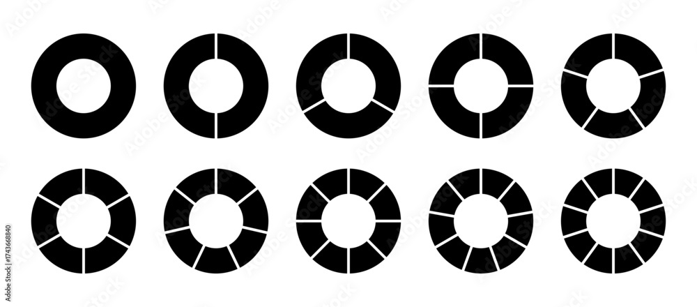 Vector donut charts solid icons. Editable black set of circular ...