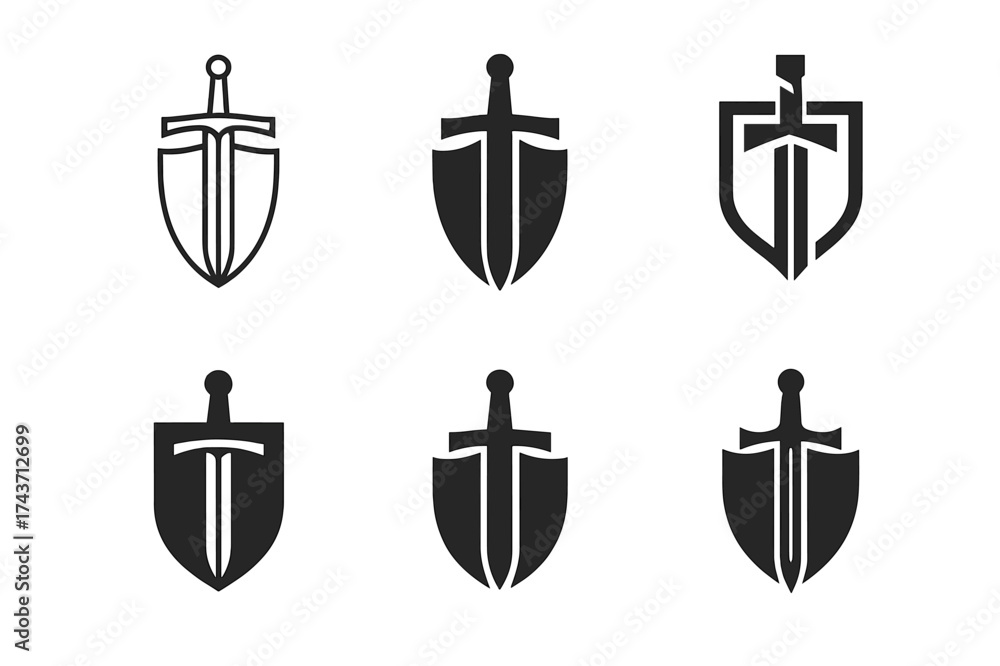Image vectorielle Stock Antique Weapon Logos. Antique Weapons. Set Logo ...