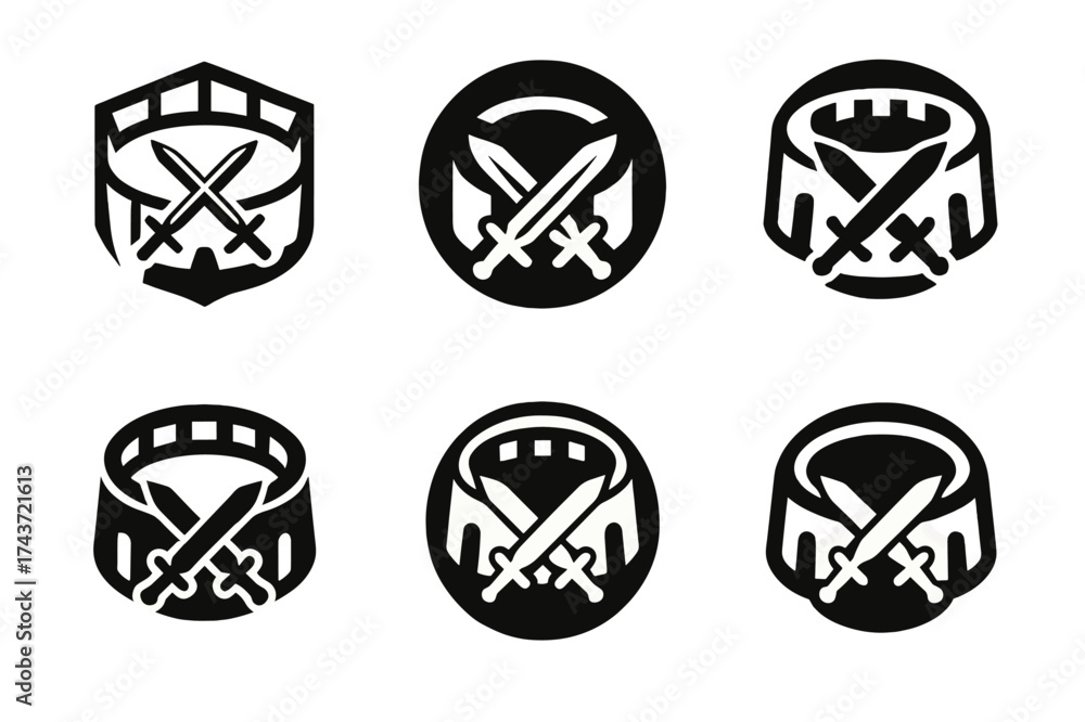 Stock-Vektorgrafik „Battle Arena Logos. Game tournaments. Set Logo of ...