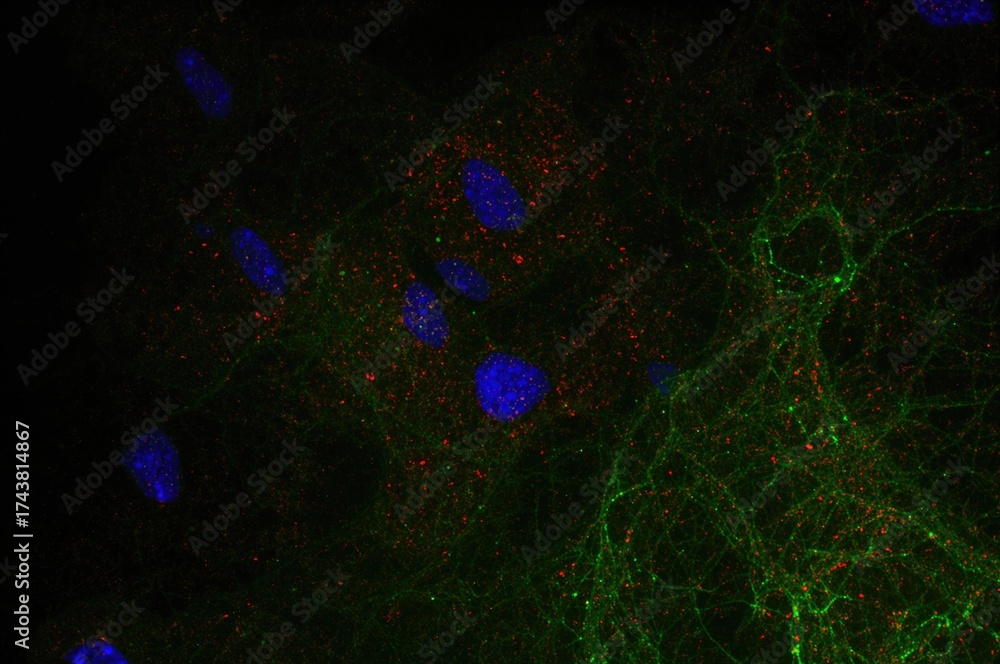 Foto de Stock Oligodendrocytes highlighted by immunofluorescence in a ...
