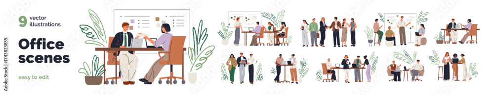 Office communication, collaboration set. Professional conversations of ...