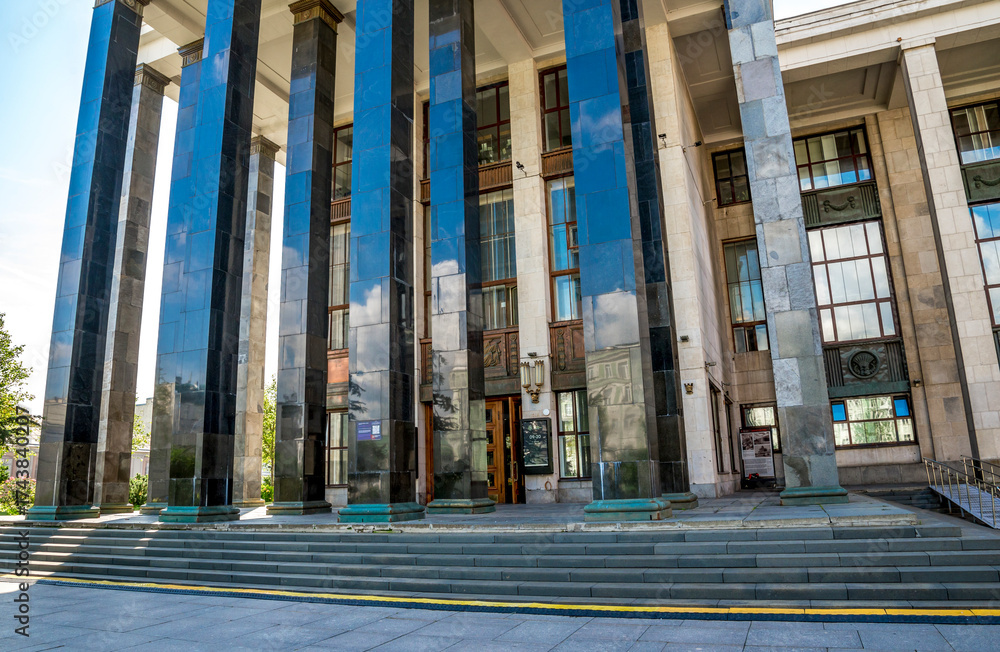 Grand Entrance to Russian State Library With Tall Marble Columns and ...