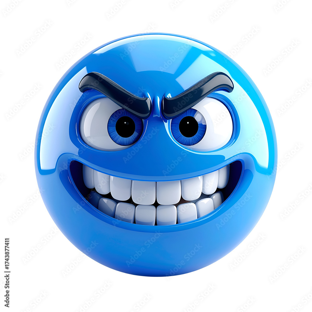 Animated Blue Fury: A vibrant, glossy blue emoji radiates an intense ...