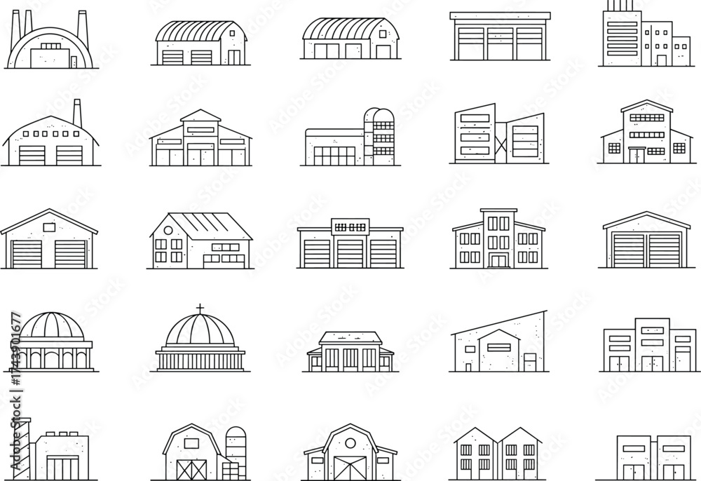 Image vectorielle Stock Architectural building icons, line art ...