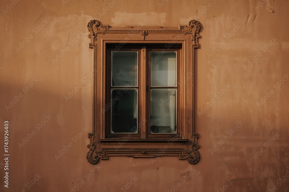 Vintage architectural design featuring a brown window frame on the ...