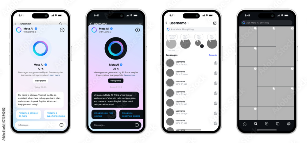 Instagram Meta AI app UI template 2025 update, modern artificial ...