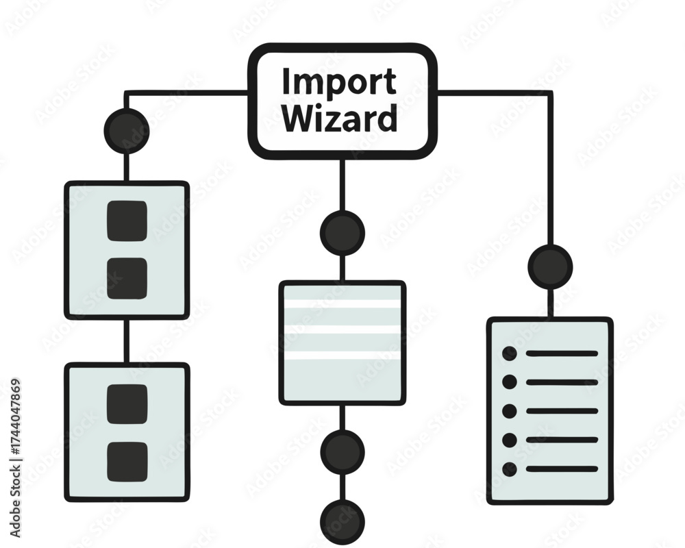 Import wizard step by step process diagram with flowchart elements ...