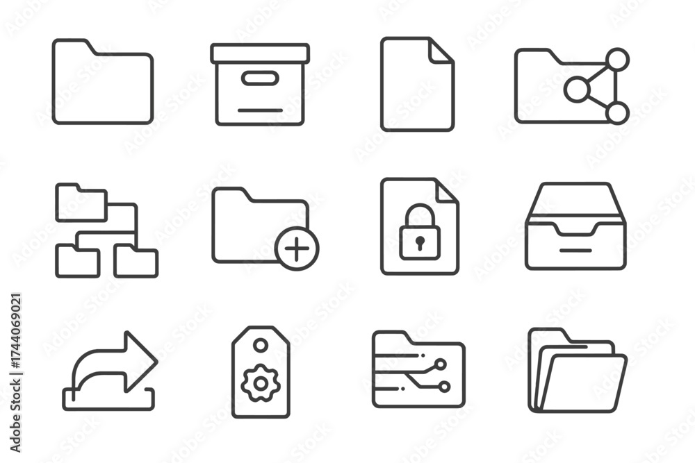 File Management Icons. Line style icons of file management: folder icon ...
