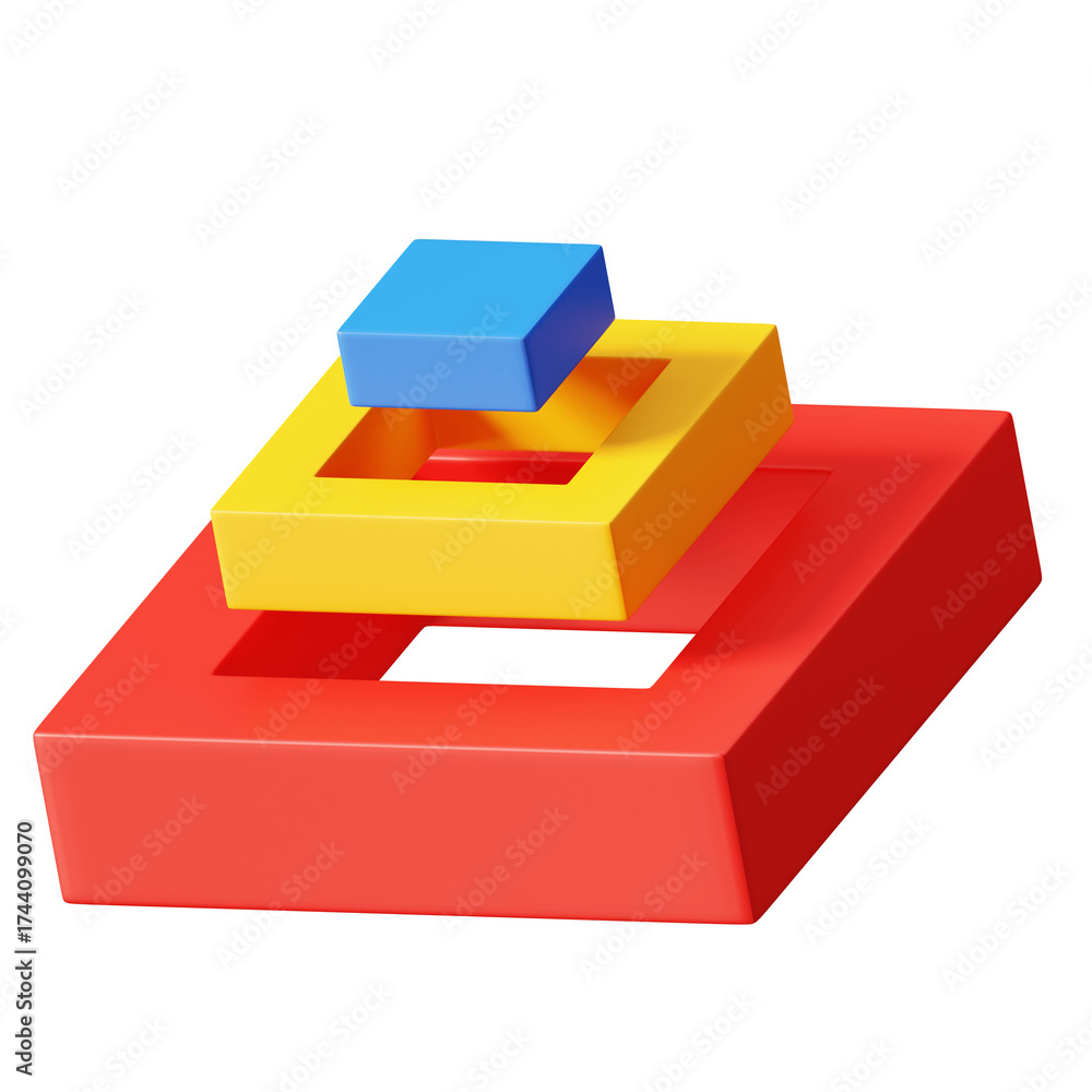 Three Tiered Pyramid Structure of Red Yellow and Blue Squares Isolated ...