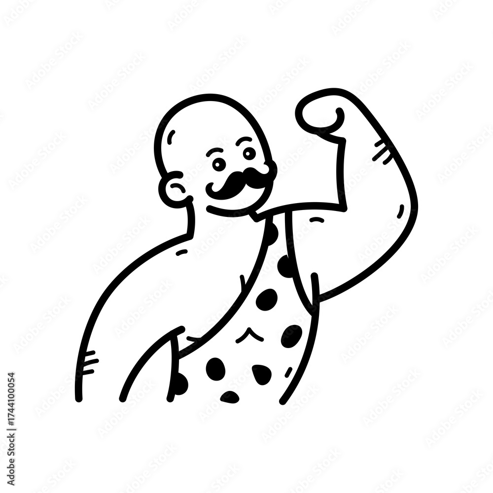Illustration Stock Strongman with Mustache Showing Bicep in Black and ...