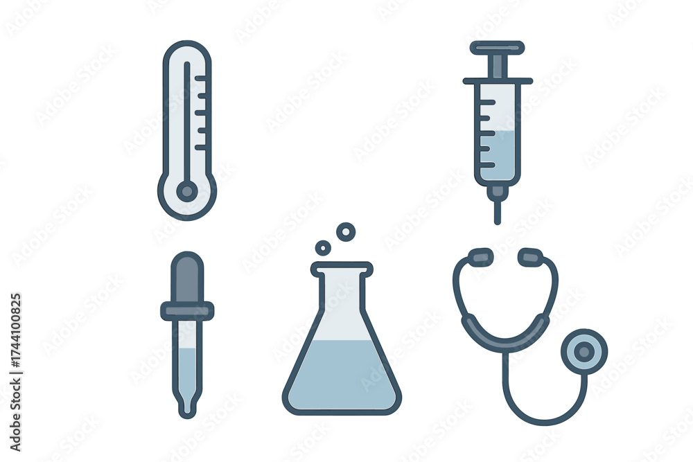 Collection of essential medical and laboratory equipment icons ...