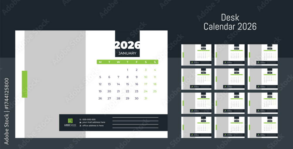 Desk Calendar 2026, calendar template design 2026 Stock Vector | Adobe ...