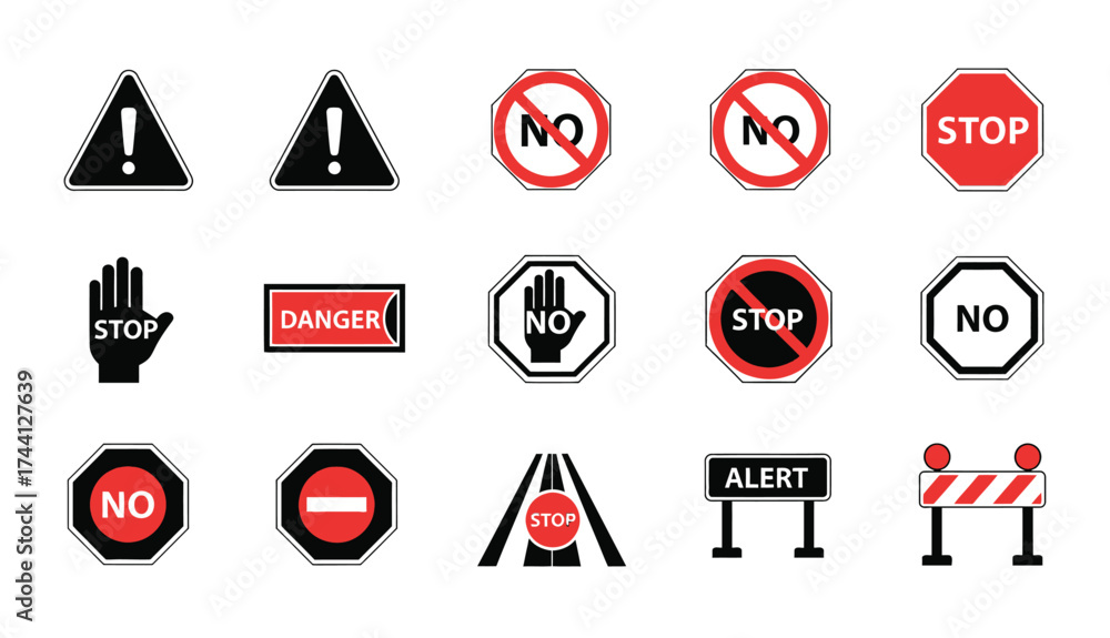 Collection of traffic signs warning signs no entry signs stop signs ...