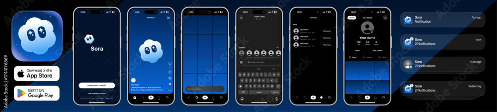 OpenAI Sora 2 UI template 2025 for AI Video Generator app, all UI ...