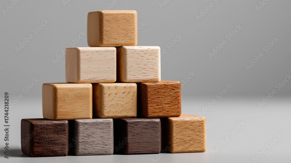 Stacked wooden blocks forming a pyramid that communicates structure ...