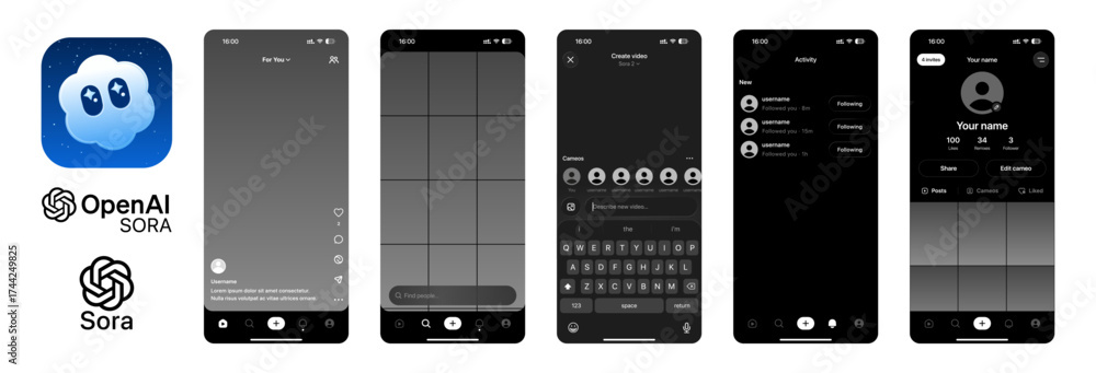 OpenAI Sora 2 UI template 2025 for AI Video Generator app, all UI ...