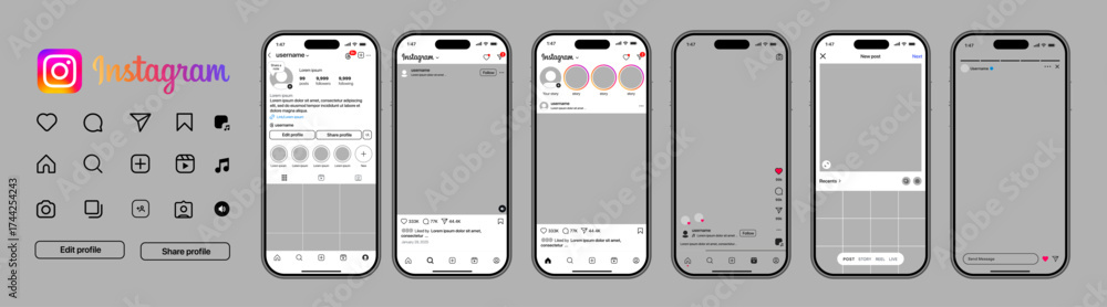 Instagram post, story, and reels mockup template with updated grid ...