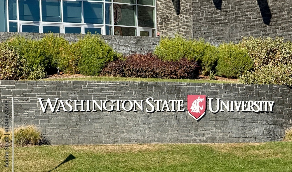 Pullman, WA - USA - October 5, 2025 - Exterior sign at the entrance to ...