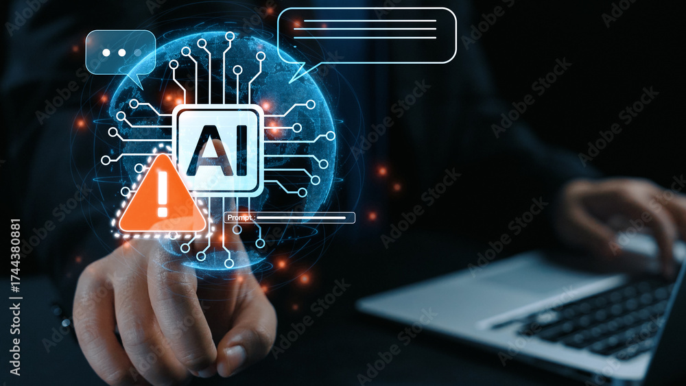 AI interface showing prompt error warning and system alert. AI prompt ...