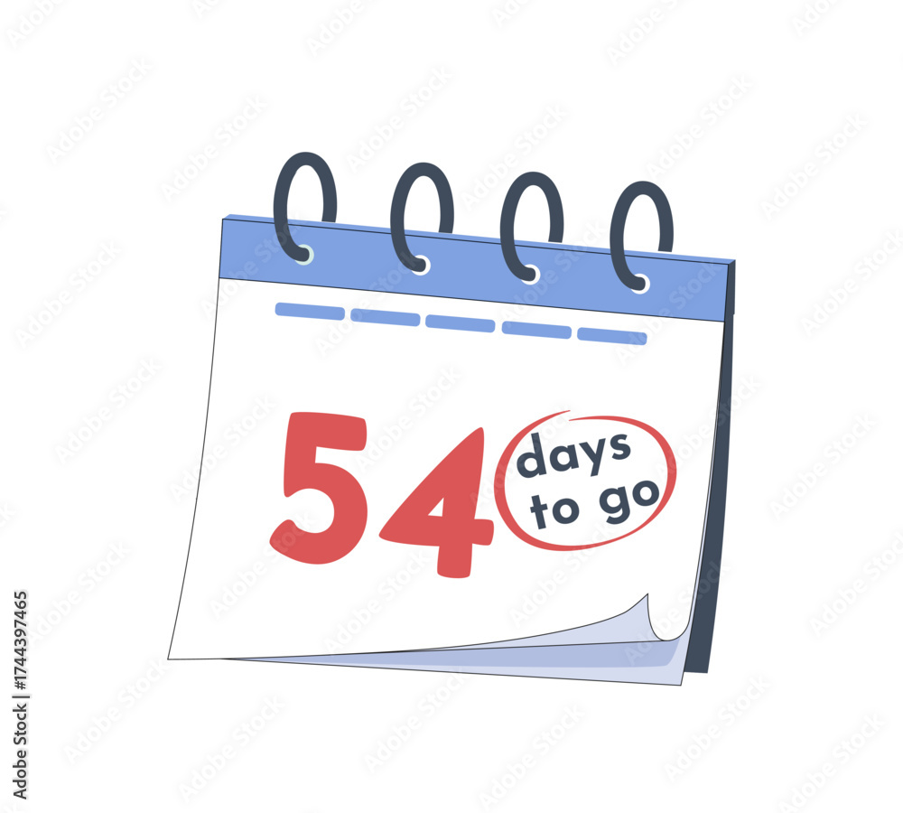 54 days to go sign on calendar page vector art illustration. Vector calendar icon emoji ...