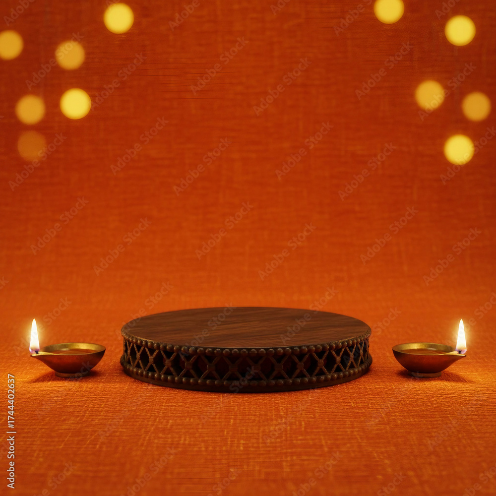 Diwali celebrations diwali diya decorations and podium in the orange ...