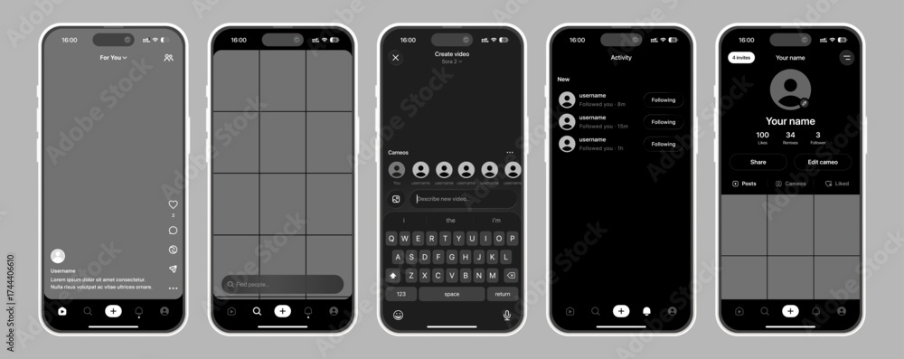 Sora 2 UI template 2025 for AI Video Generator app, all UI screens ...