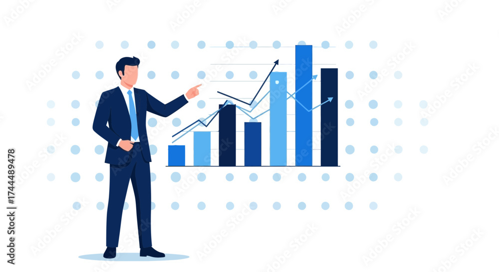 Business Leader Presenting Growth Charts and Diagram Showing Financial ...