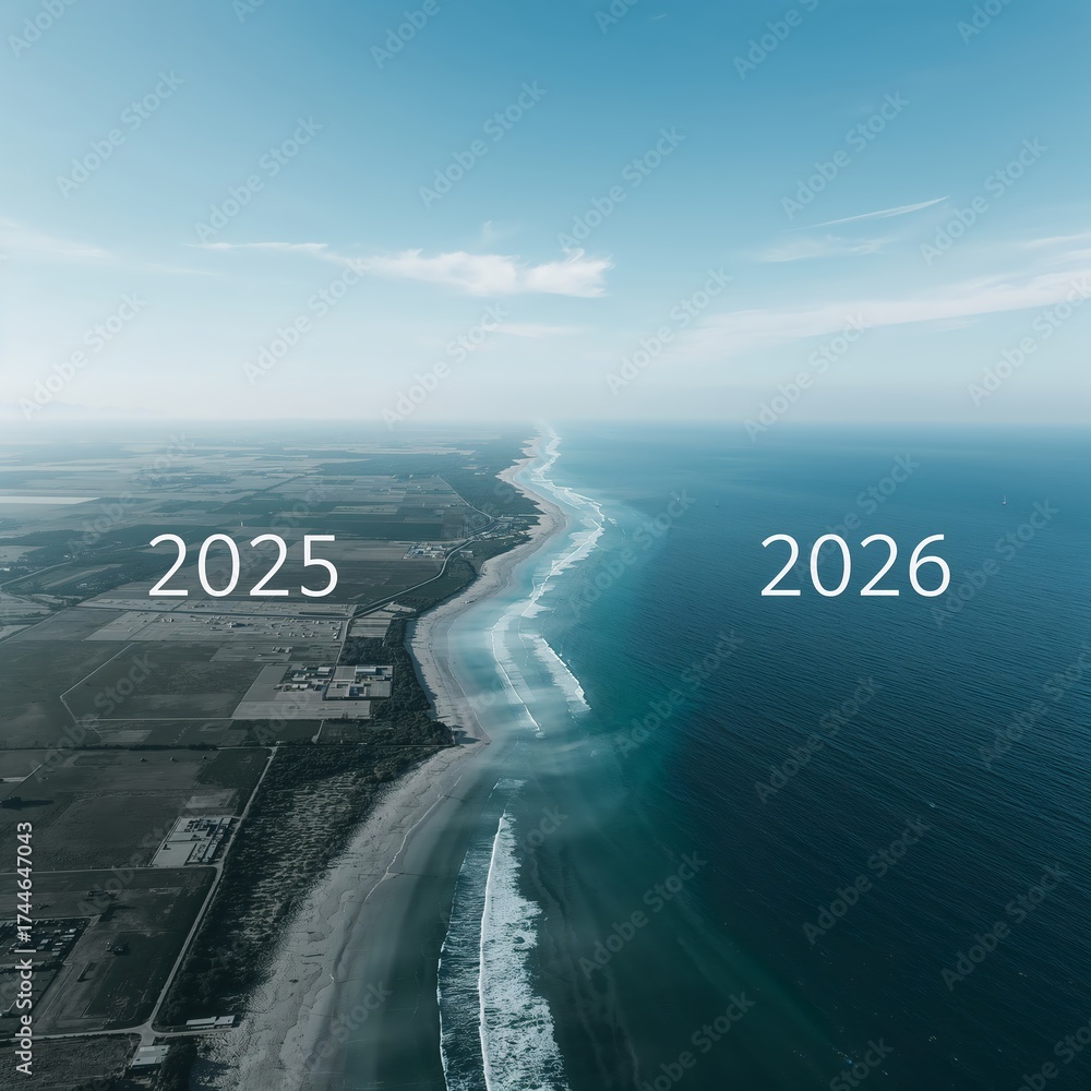 Time's Passage: A scenic beach panorama with clear demarcation between ...