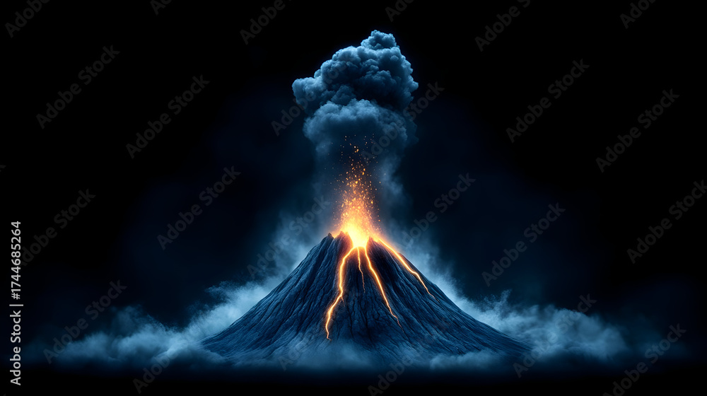 volcano, heat, burning, devastation, lava, smoke, fire, light, dead ...