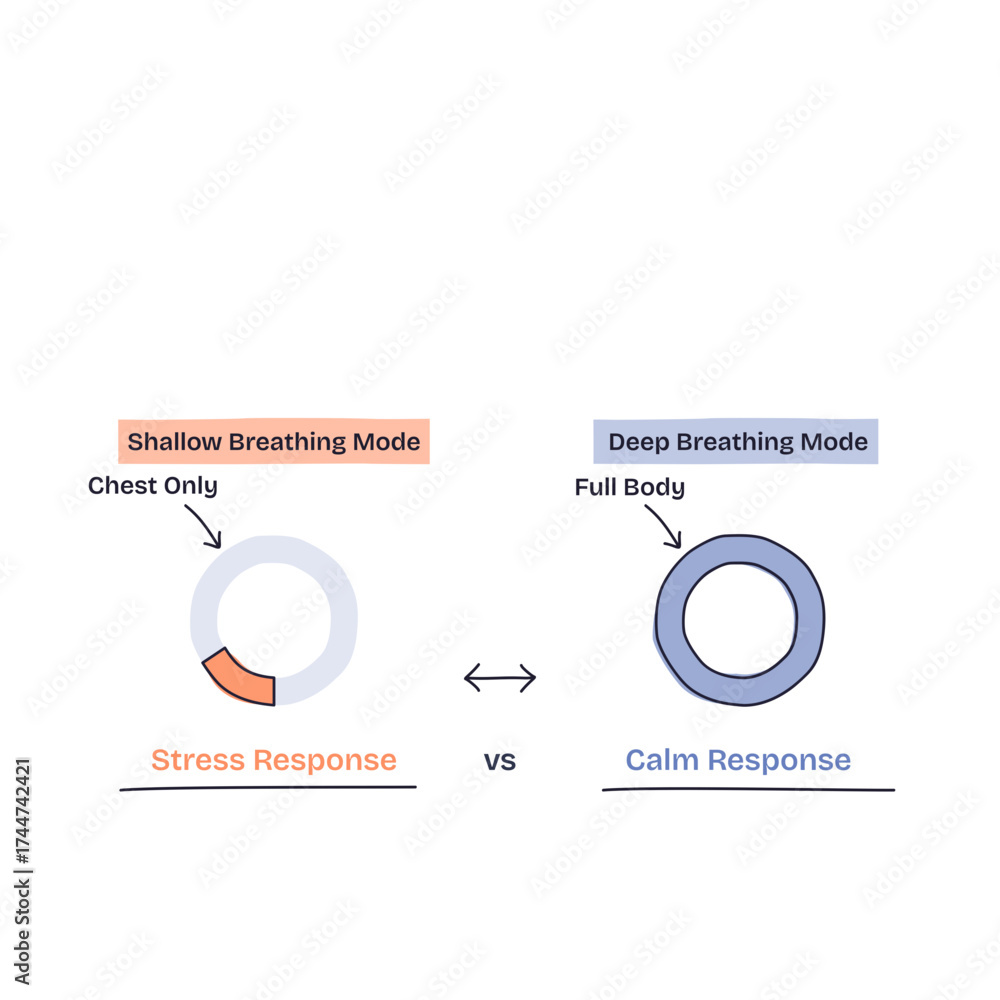 Image vectorielle Stock Breathing techniques comparison shows shallow ...