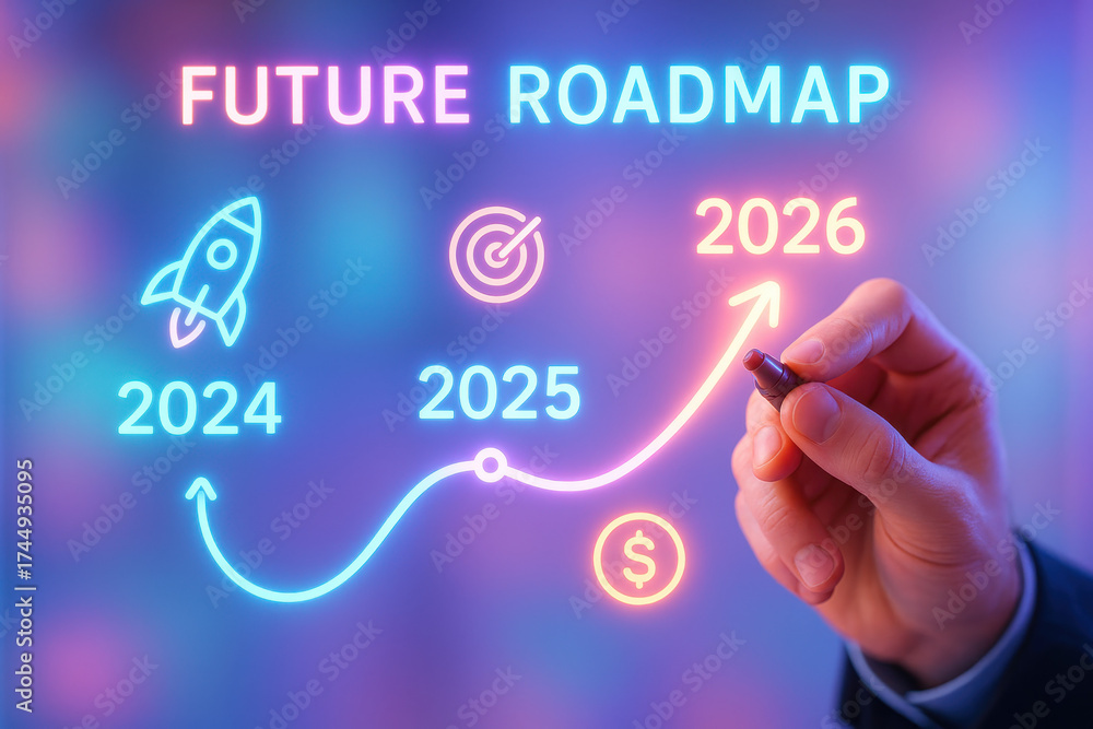 Charting the Future: A vibrant, futuristic roadmap design with the word ...