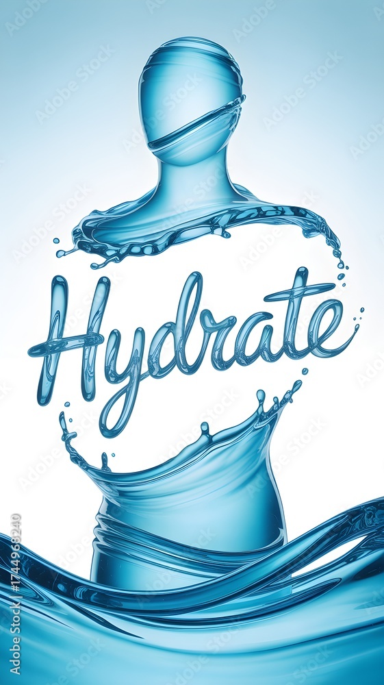 Water figure with 'hydrate' text symbolizes hydration and wellness ...