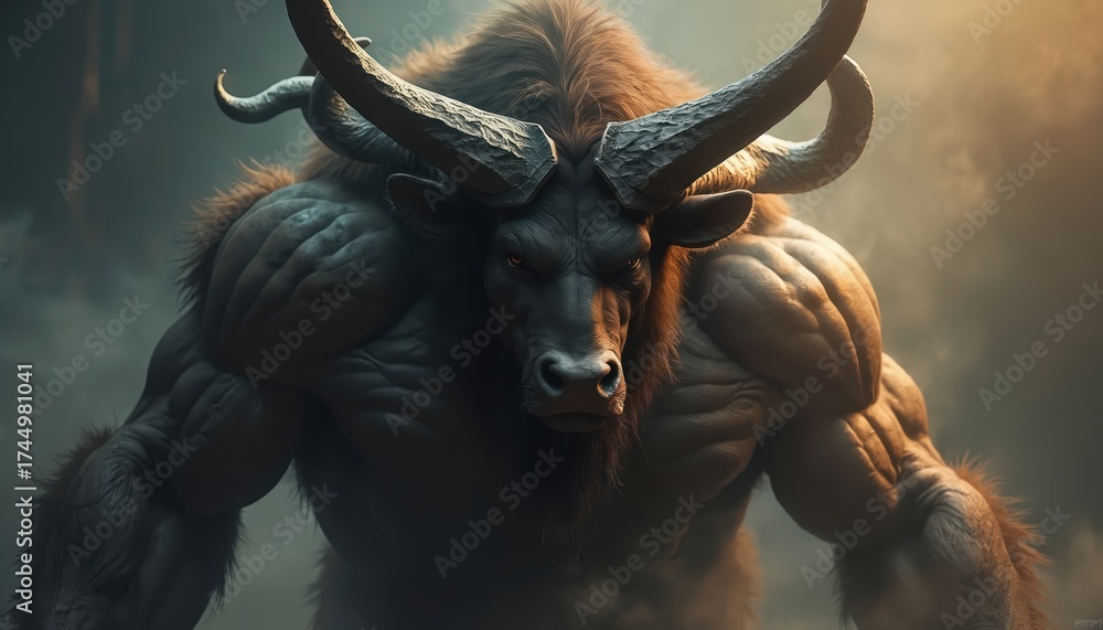 Stock-Illustration „Mythical minotaur with muscular human body and bull ...