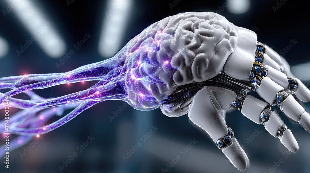 Artificial intelligence brain connecting with robotic hand ...