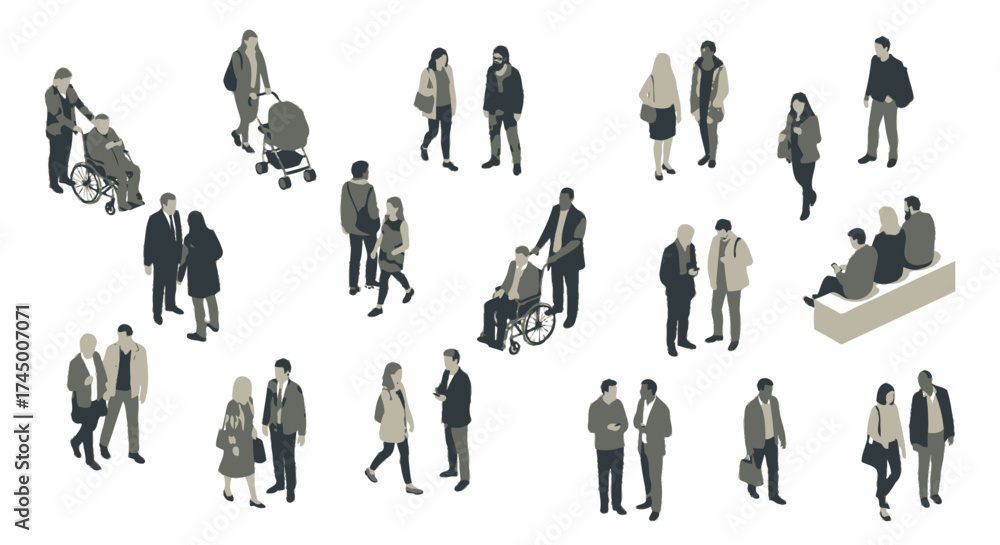 Vector illustration of diverse people from above for architectural ...