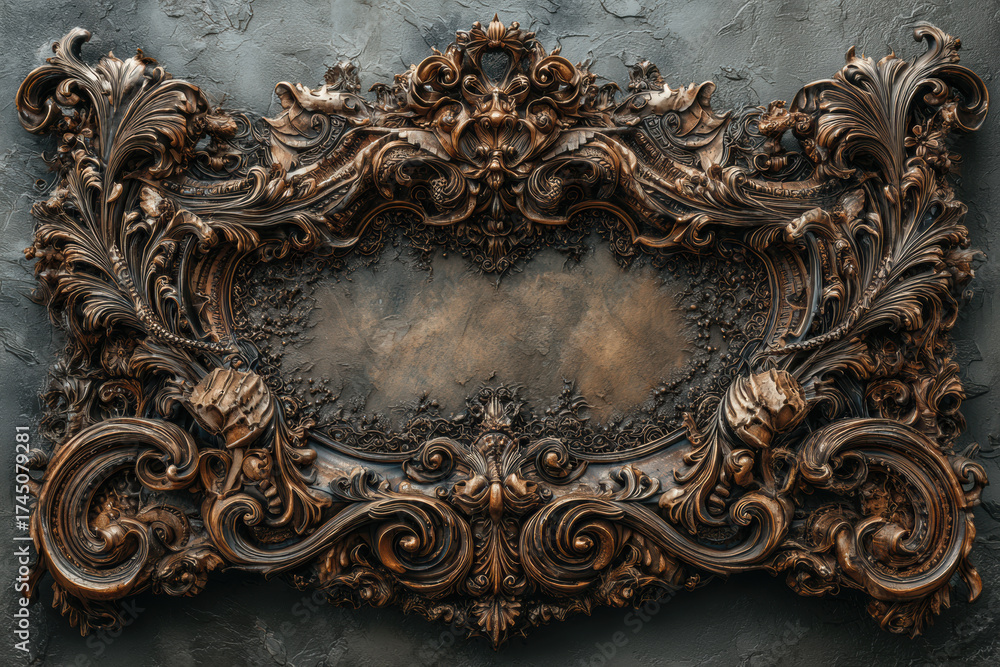 Hyper-realistic animation large rectangular gothic frame with ornate ...