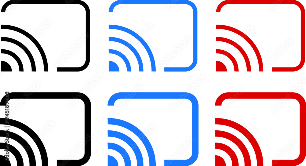 Screen cast, screencast button icon. Wireless connection symbol ...